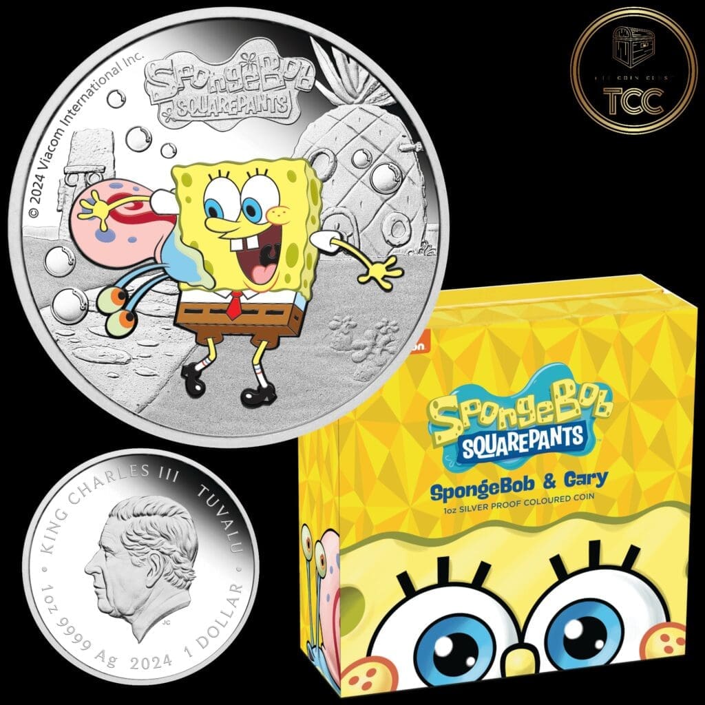2024 $1 Spongebob & Gary - Spongebob Squarepants 1oz Silver Coloured Proof Coin | The Coin Chest